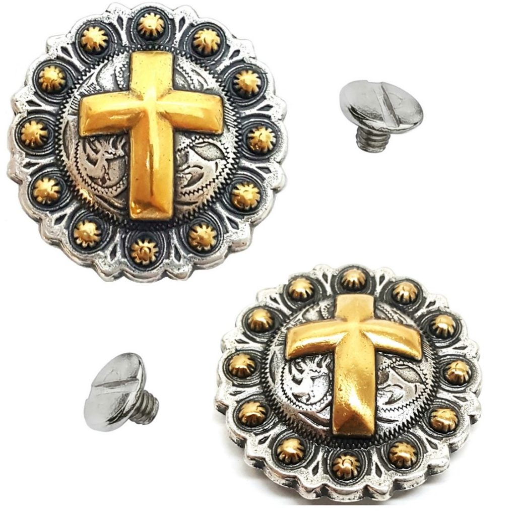 Western Berry Cross Concho Silver-Gold 2 Pack 1-1/4" With Screws ⋆ ...