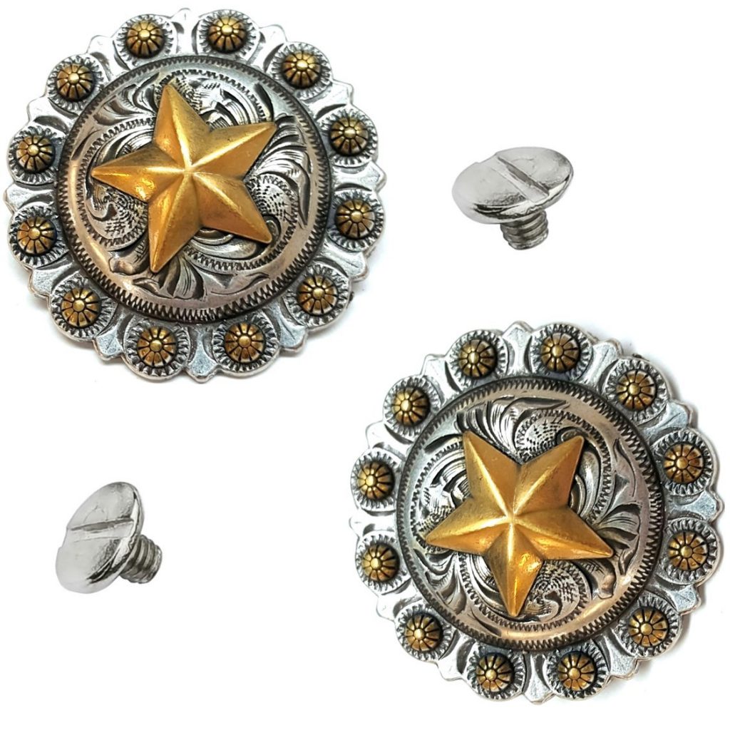 Western Star Berry Concho 2 Pack 1-1/2" Silver-Gold With 1/4" Chicago ...
