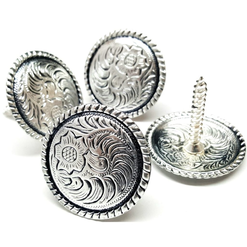 Western Saddle Conchos 4 Pack Set, 1-1/2" Antiqued Silver Screw In ⋆ ...