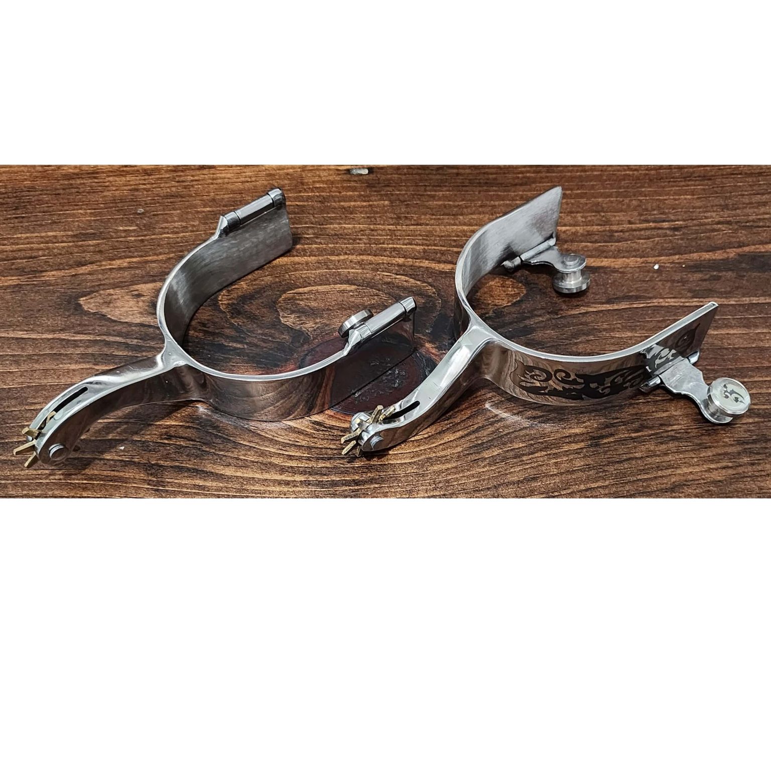 New Stainless Steel Engraved Adult Wide Spurs with Black Inlay and ...