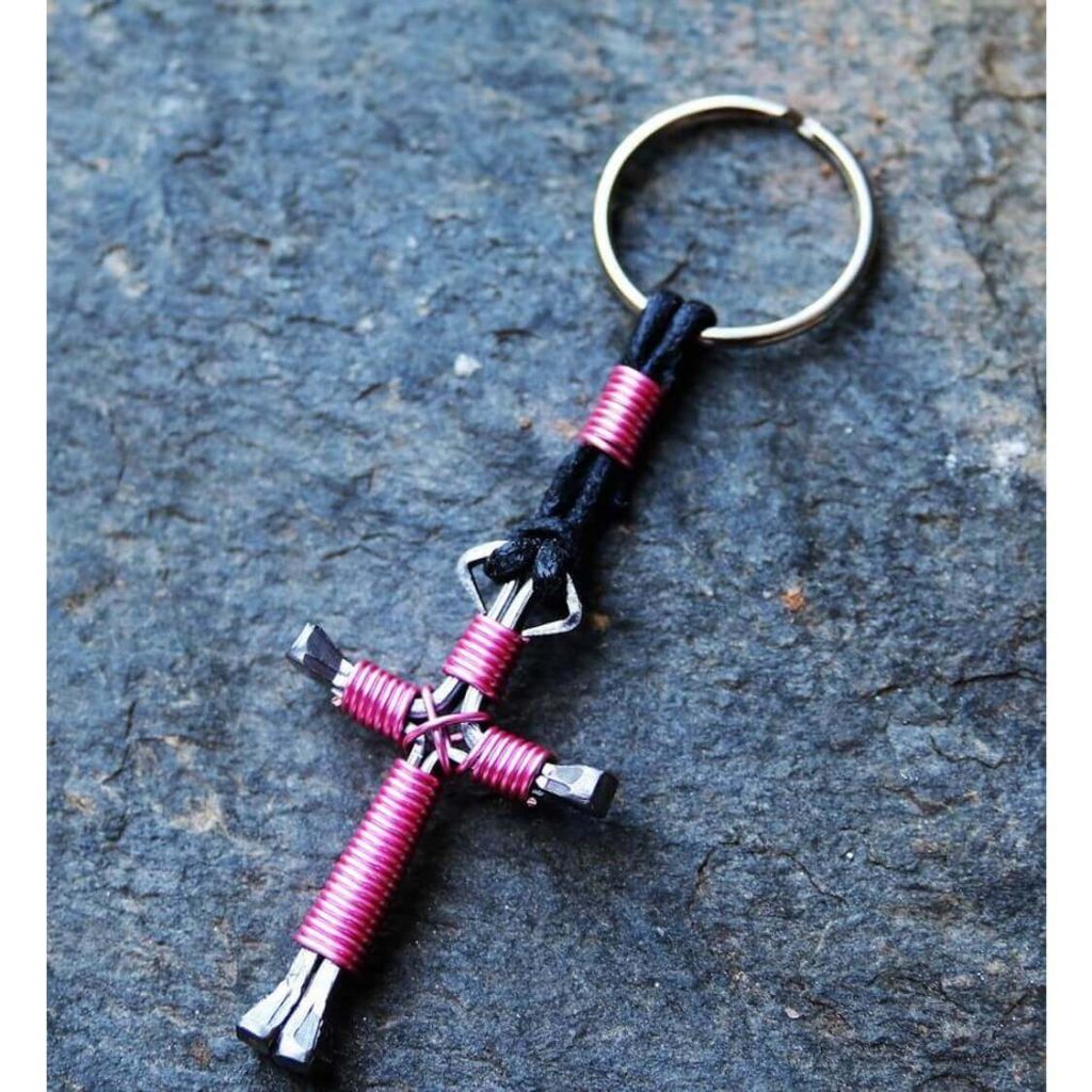 Light Pink Hand Made Horseshoe nail cross Key Chain ⋆ Saddles N Such | SMC