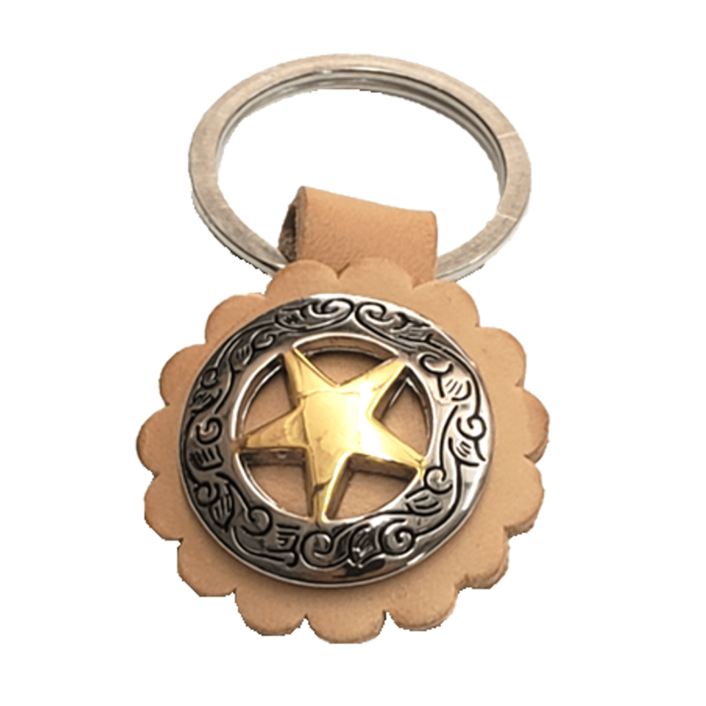 Western Engraved Gold Star Concho Key Chain on Natural Color Rosette ⋆ ...