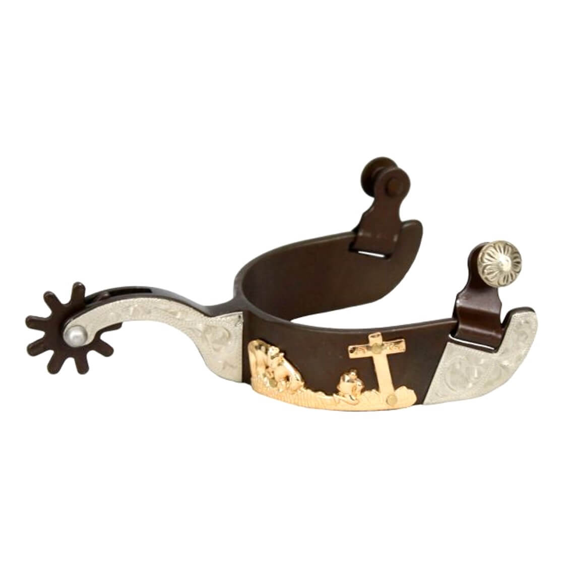 Women's Antique Brown Silver Spur with Gold Praying Cowboy ⋆ Saddles N ...