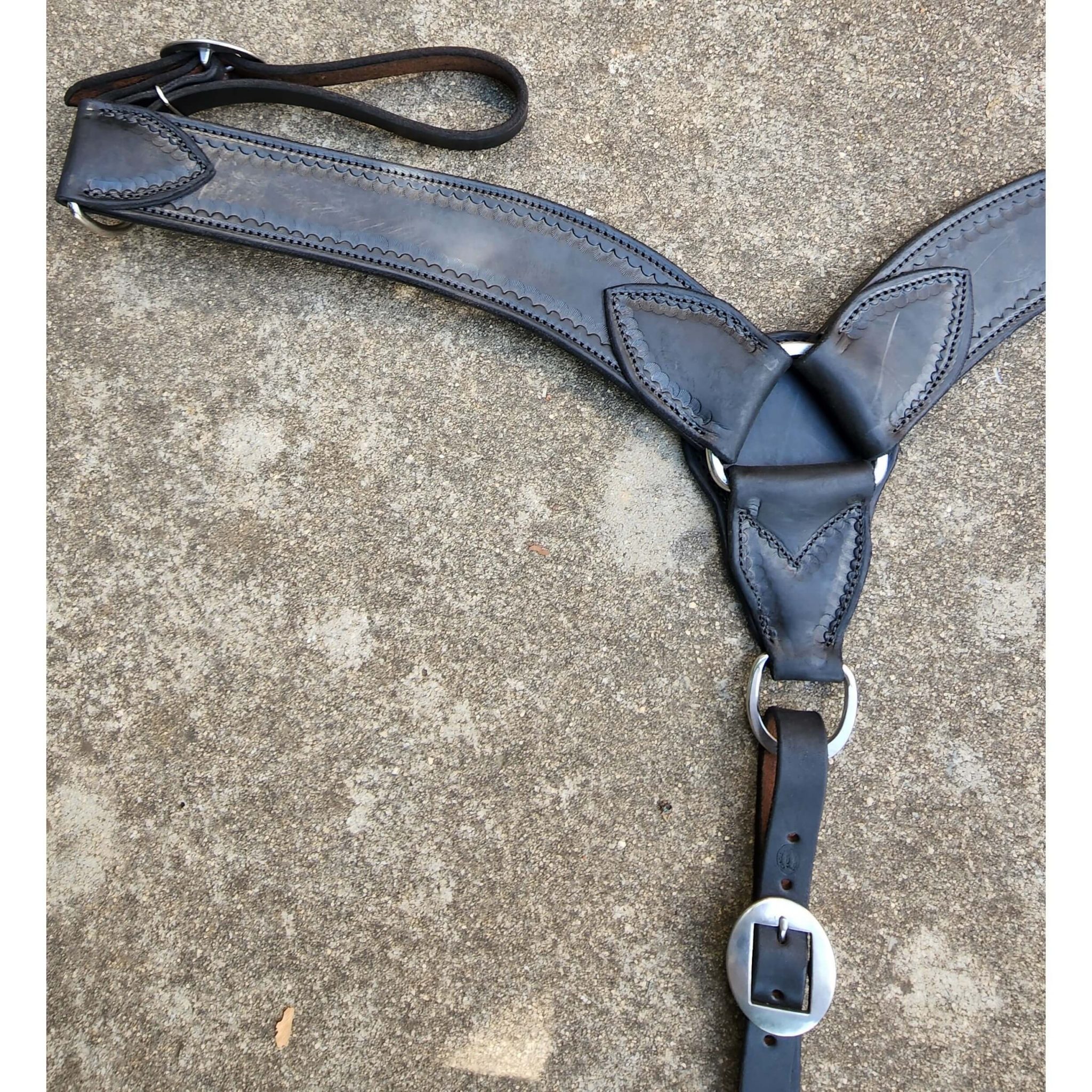 Western Black Leather Roping Breast Collar with Tooling ⋆ Saddles N ...