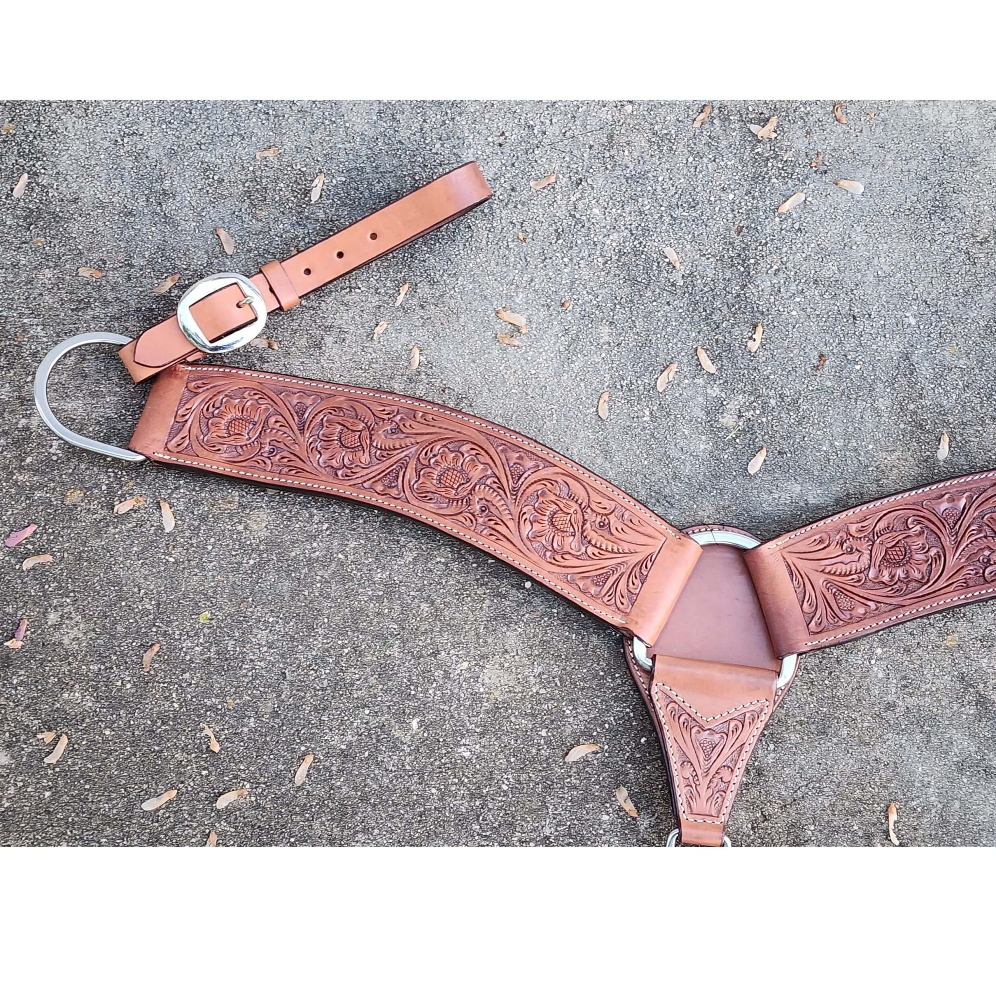 Western Brown Color Tooled Leather Roping Breast Collar ⋆ Saddles N ...