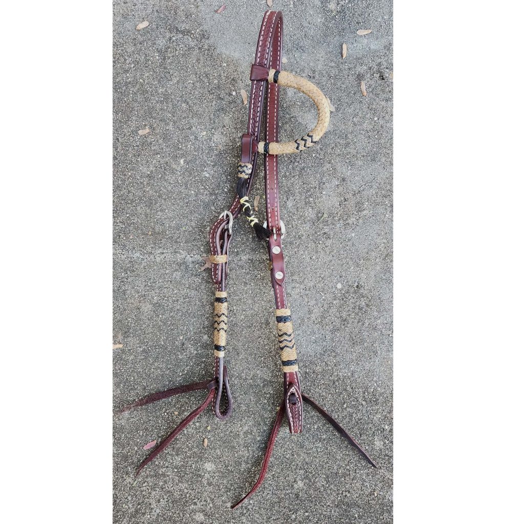 Western One Eared Chocolate Color Leather Bridle w/Rawhide And Horse ...