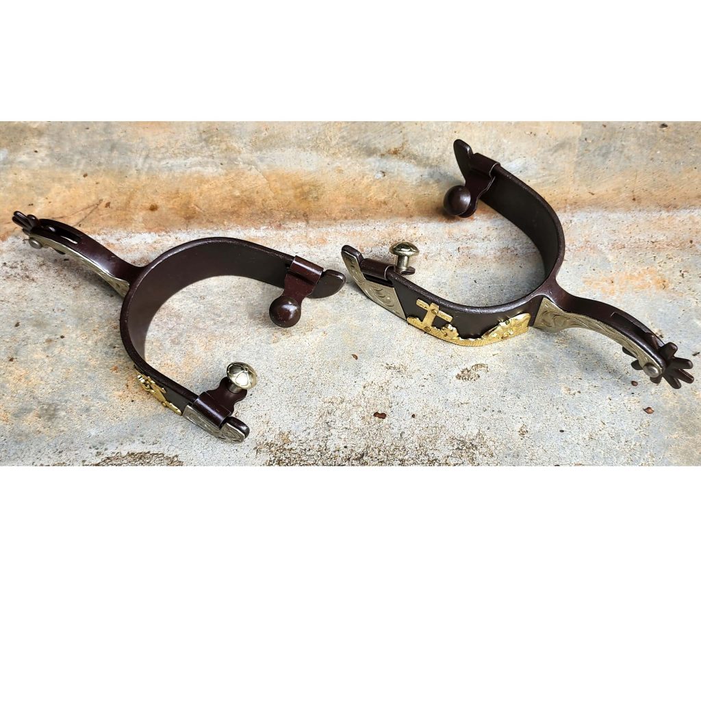 New Men's Brown Steel Spurs with Gold Praying cowboy w/Horse ⋆ Saddles ...