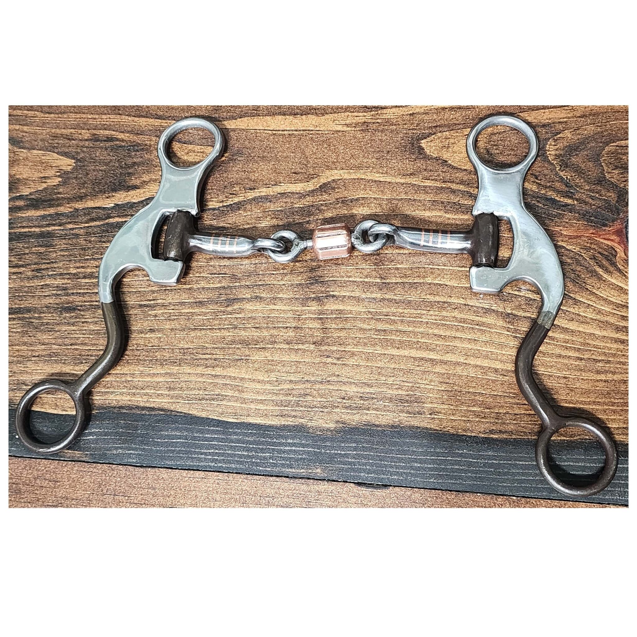 5 1/4" Wide brown & Stainless Steel Dog Bone Bit w/Copper Roller ⋆ Saddles N Such | SMC