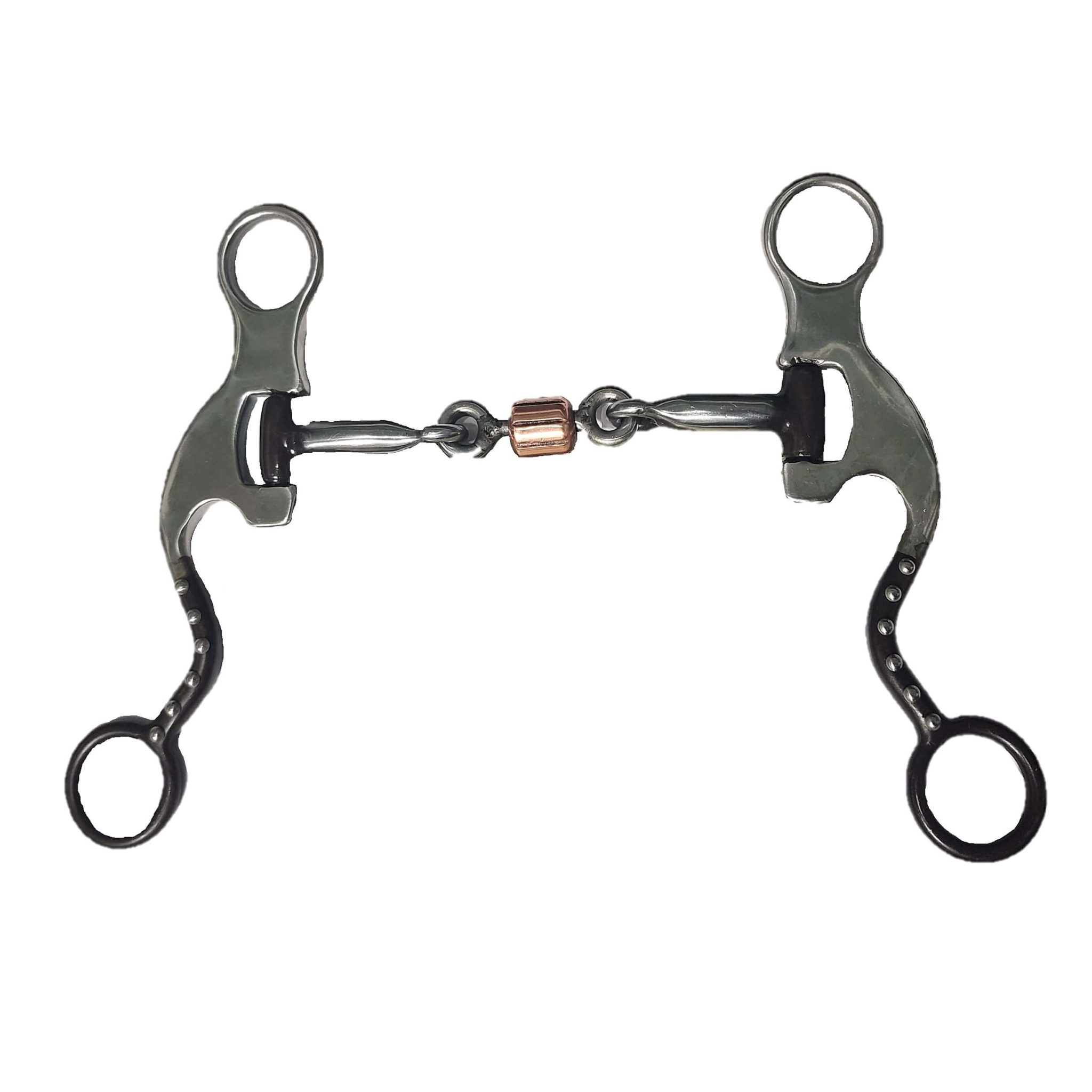 5 1/4" Wide brown & Stainless Steel Dog Bone Bit w/Copper Roller ⋆ Saddles N Such | SMC