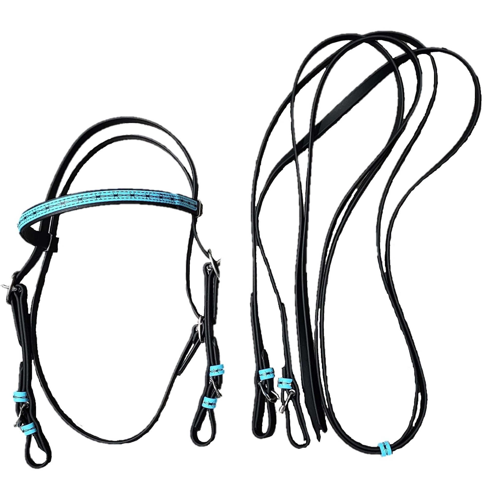 Black Beta Biothane Buckle Browband Bridle w/Baby blue overlay/Barbwire ...