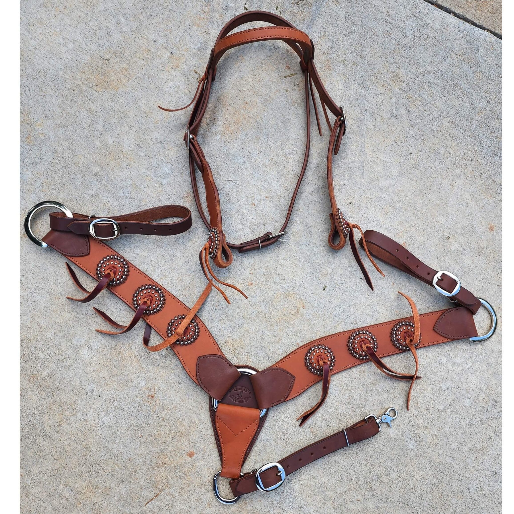 Western Brown Color Roping Leather Breast Collar w/Conchos & Browband ...