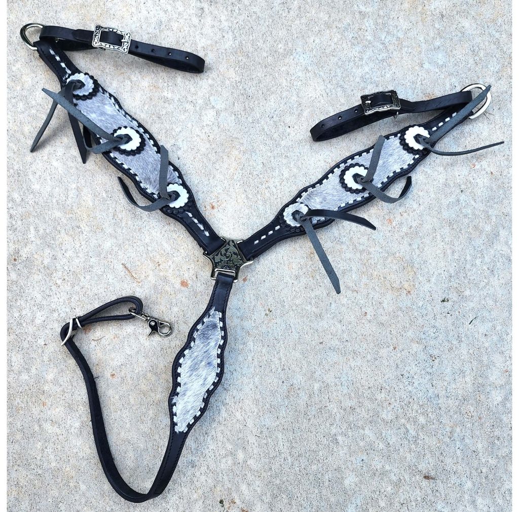 Western Black Color Roping Leather Breast Collar/Double Ear Bridle w ...