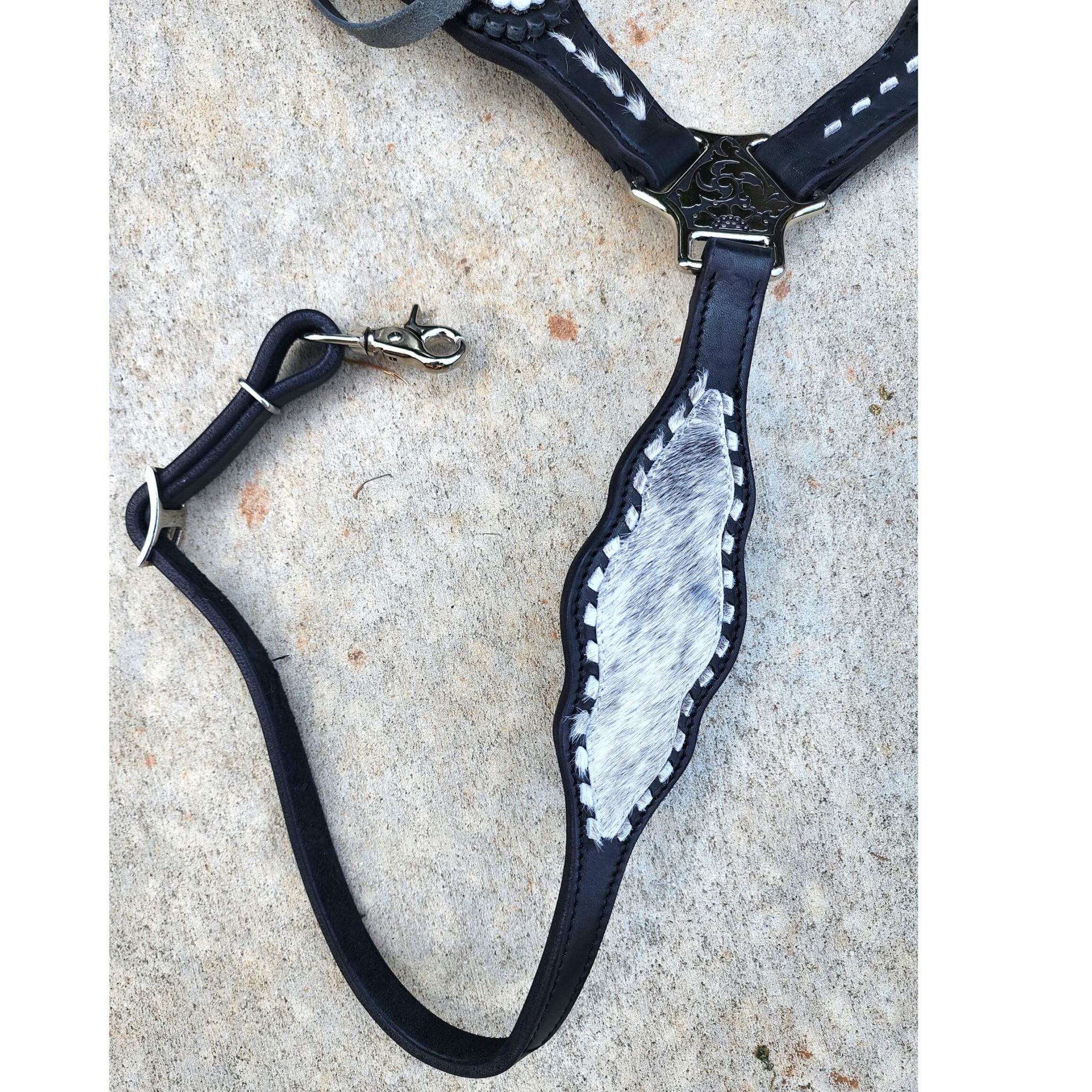 Western Black Color Roping Leather Breast Collar/Double Ear Bridle w ...