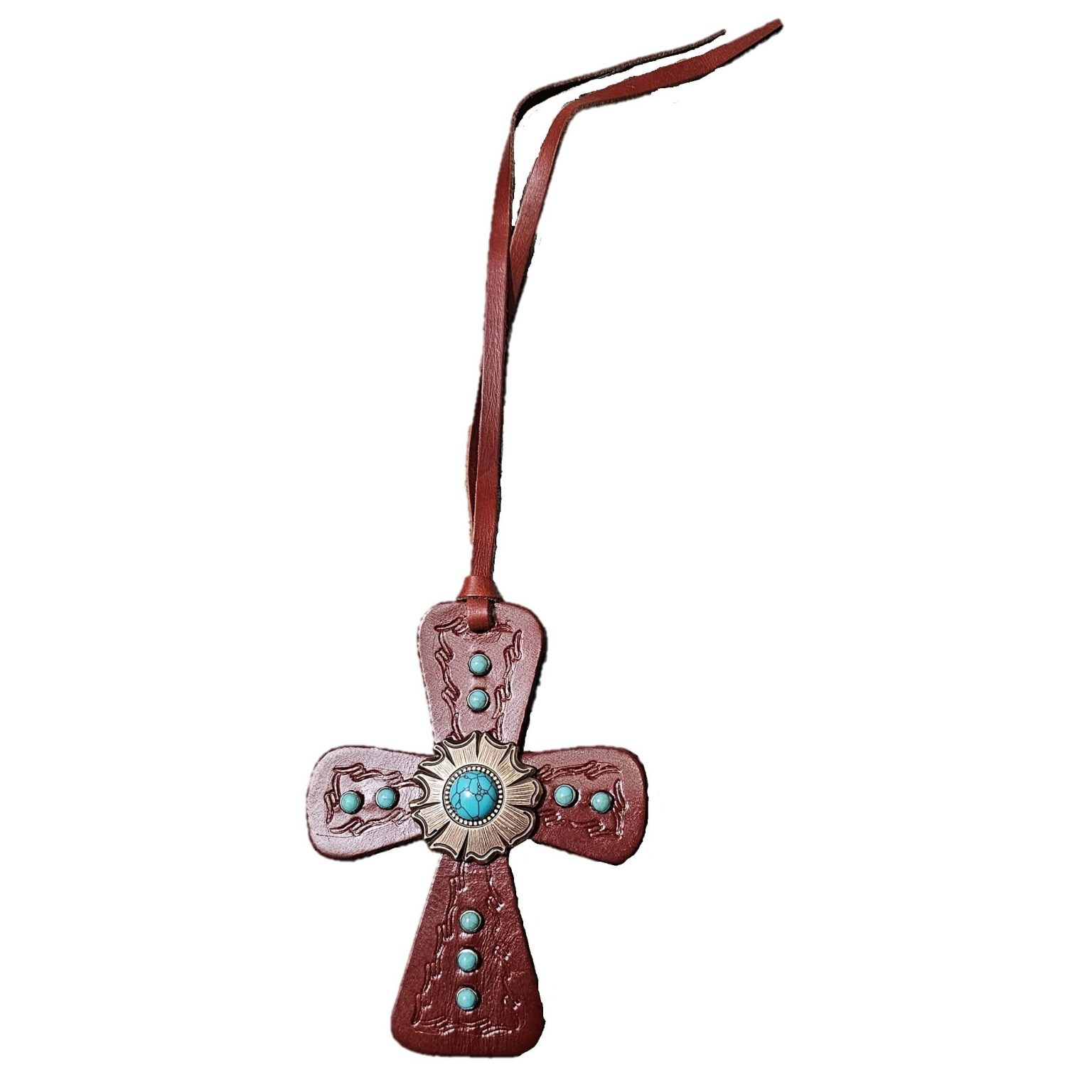 5" Leather Cross w/Copper Concho and Turquoise Stones ⋆ Saddles N Such ...