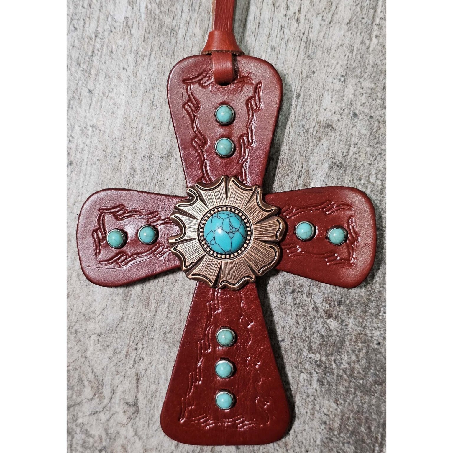 5" Leather Cross w/Copper Concho and Turquoise Stones ⋆ Saddles N Such ...